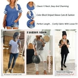 KISSMODA Women's Plus Size Tops Short Sleeve Striped Casual V Neck ...