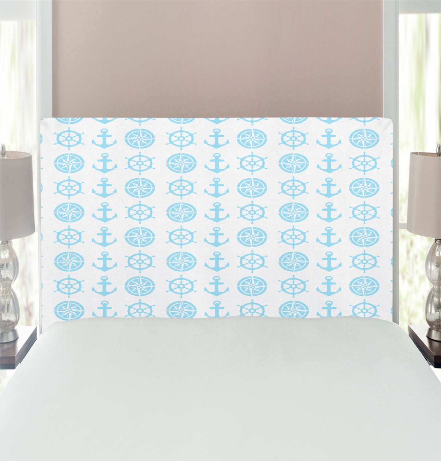 Nautical Headboard, Compass Anchor Pattern Vertical Line Navigation ...
