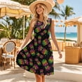 Binienty Rainbow Pineapple Print Round Neck Sleeveless Mini Dress for ...