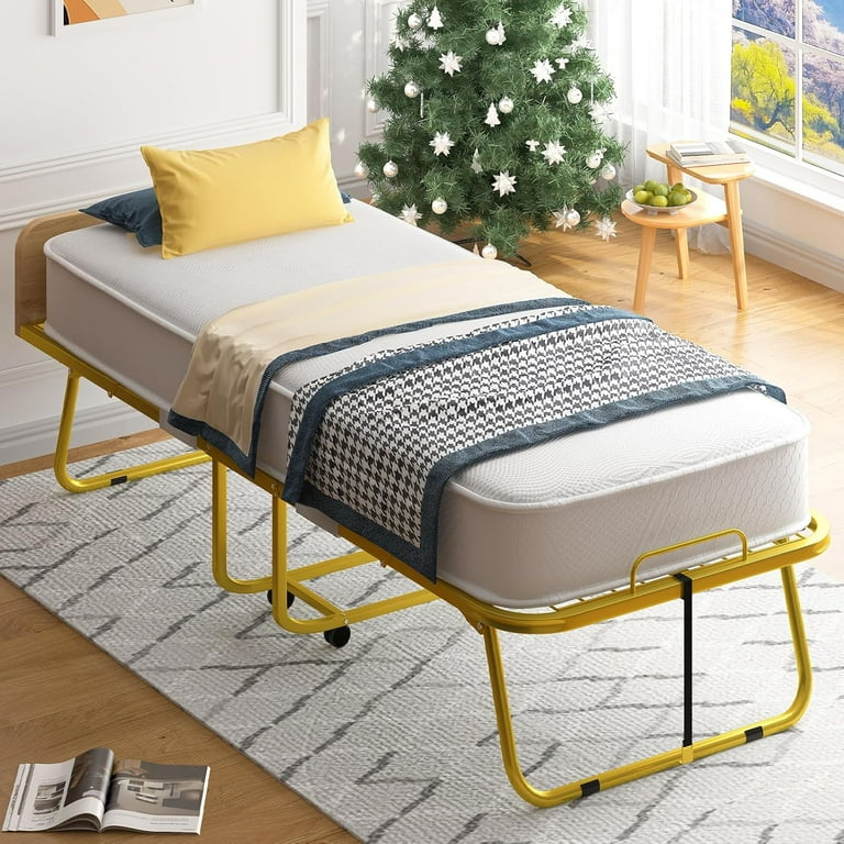 Puremind Folding Bed with 5 Mattress Included Temporary Bed for Guests and Families 75 x38 Size Bed Frame Space Saving Rollaway Bed with Lockable