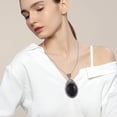Blue Sandstone Necklace for Women Stainless Steel Oval Stone Pendant ...