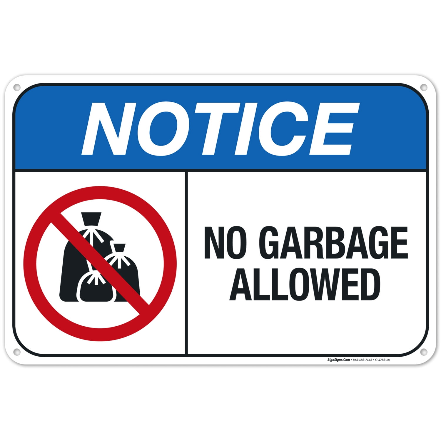 No Garbage Allowed Sign, ANSI Notice Sign, - Walmart.com