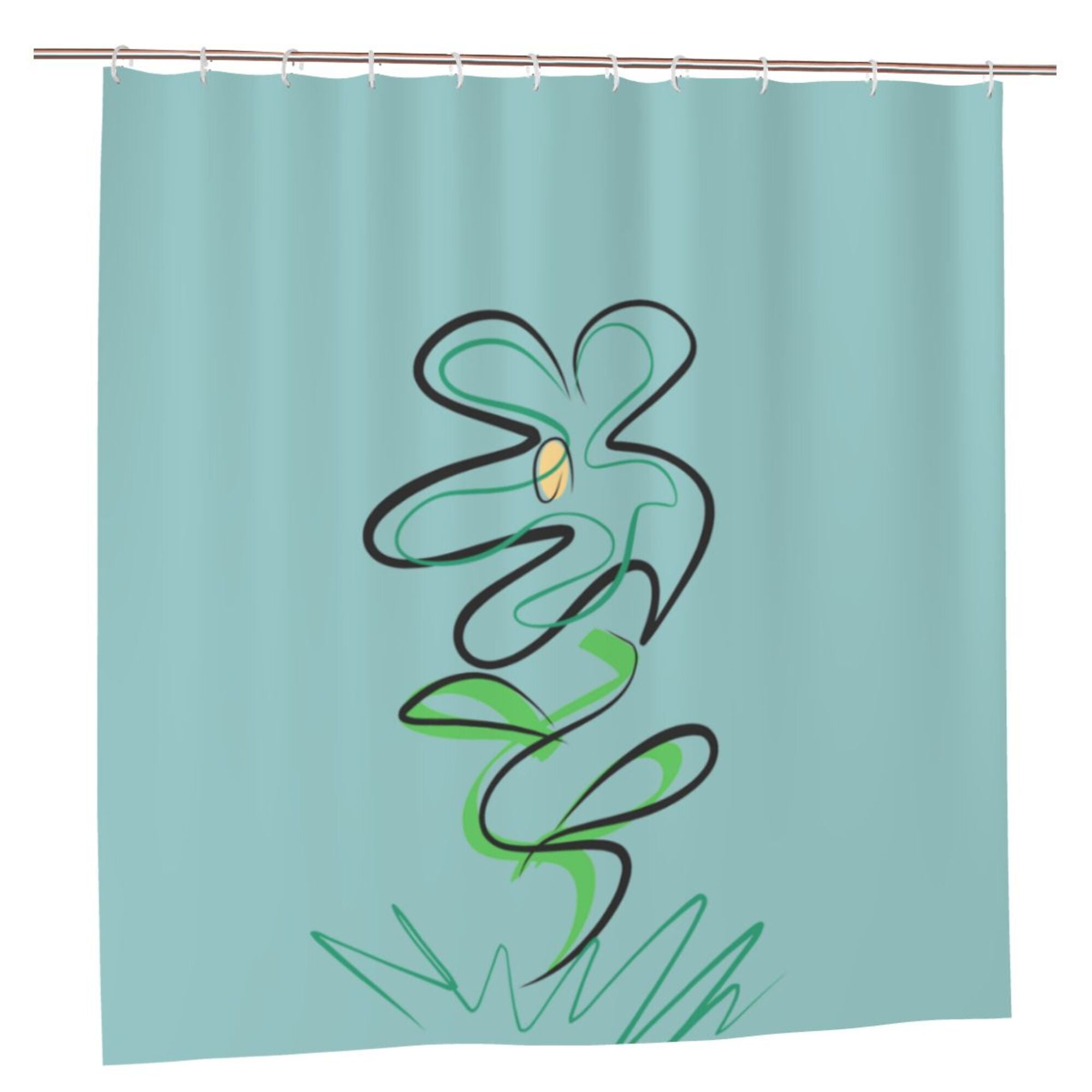Yfyang Waterproof Bathroom Shower Curtain Green Abstract Line Flowers