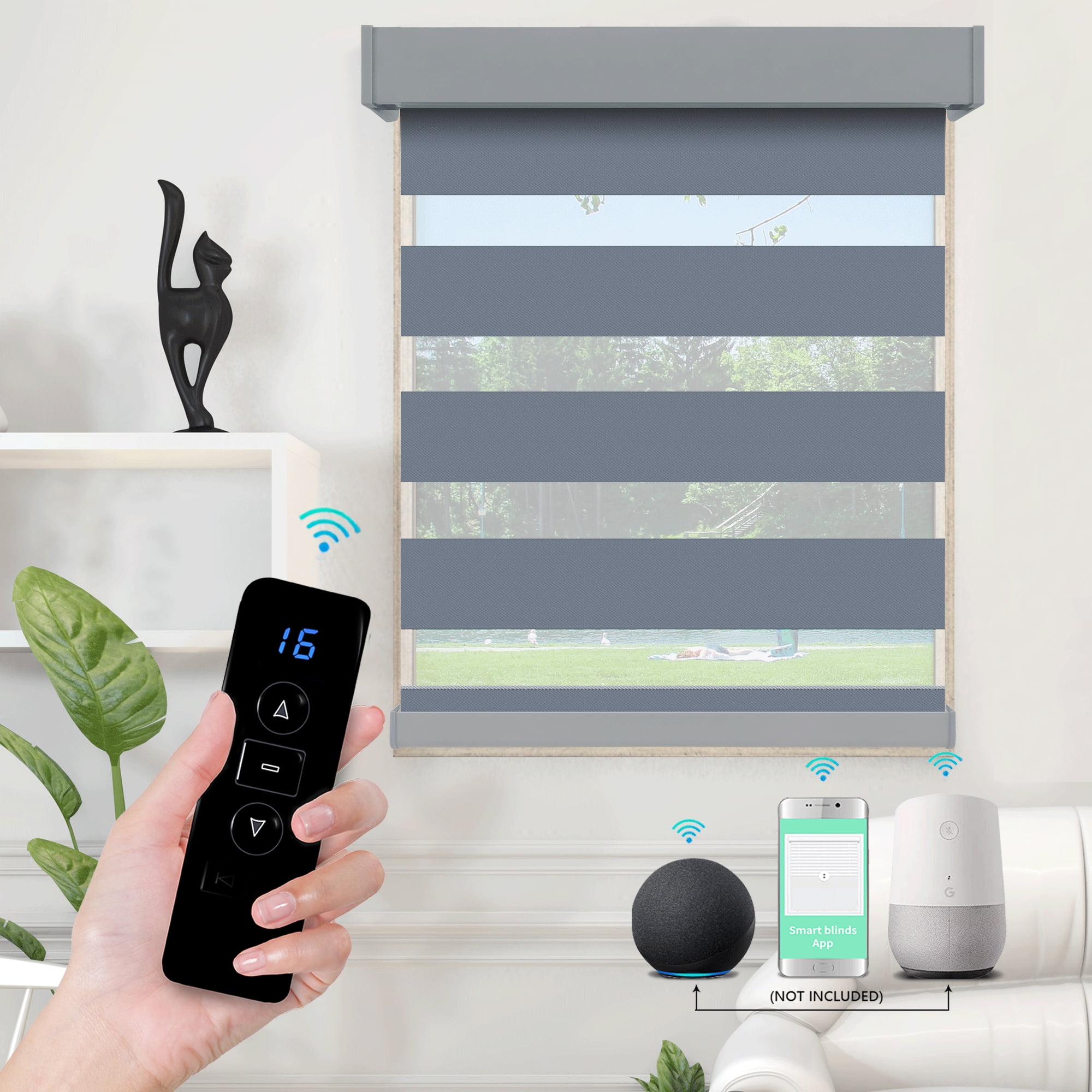 MING CHEN Motorized Zebra Blinds, Remote Control Day and Night Roller Blinds, 85% Blackout Grey ...