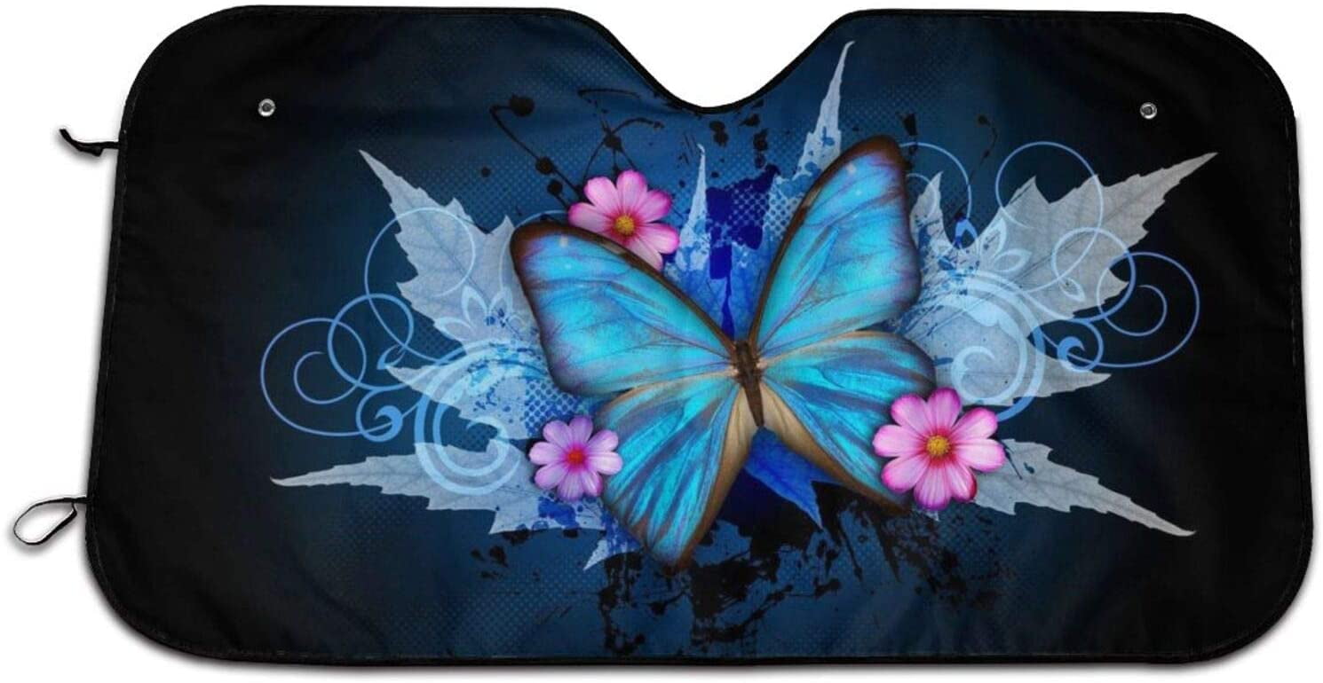 Blue Butterfly Car Windshield Sun Shade-Blocks Uv Rays Sun Visor ...