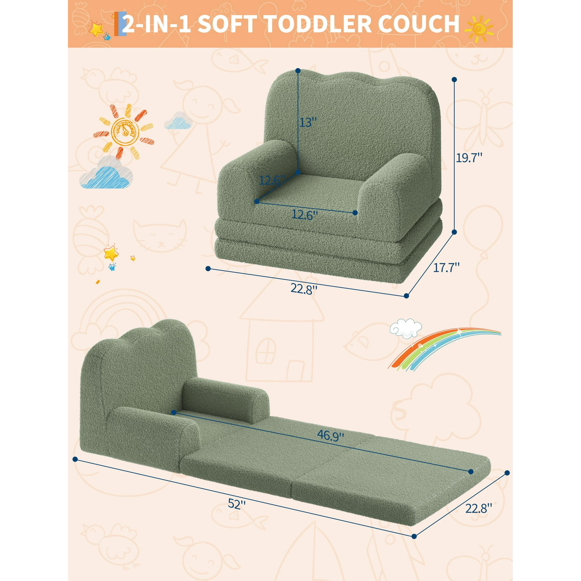 Click here for Glorystar Kids Couch  2-In-1 Comfy Toddler Couch F... prices