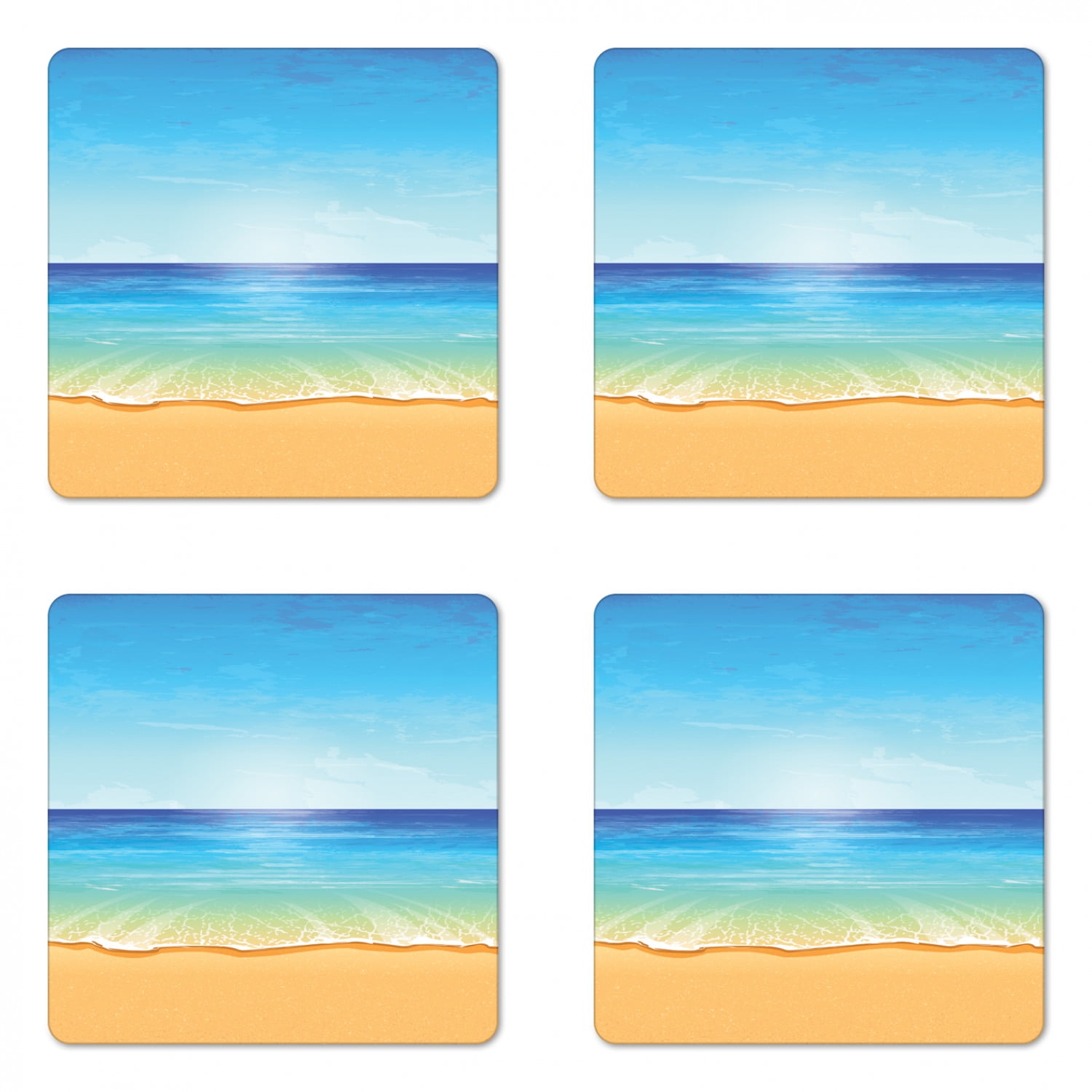 Ocean Coaster Set of 4, Paradise Beach with Sand and Sea Water Summer ...
