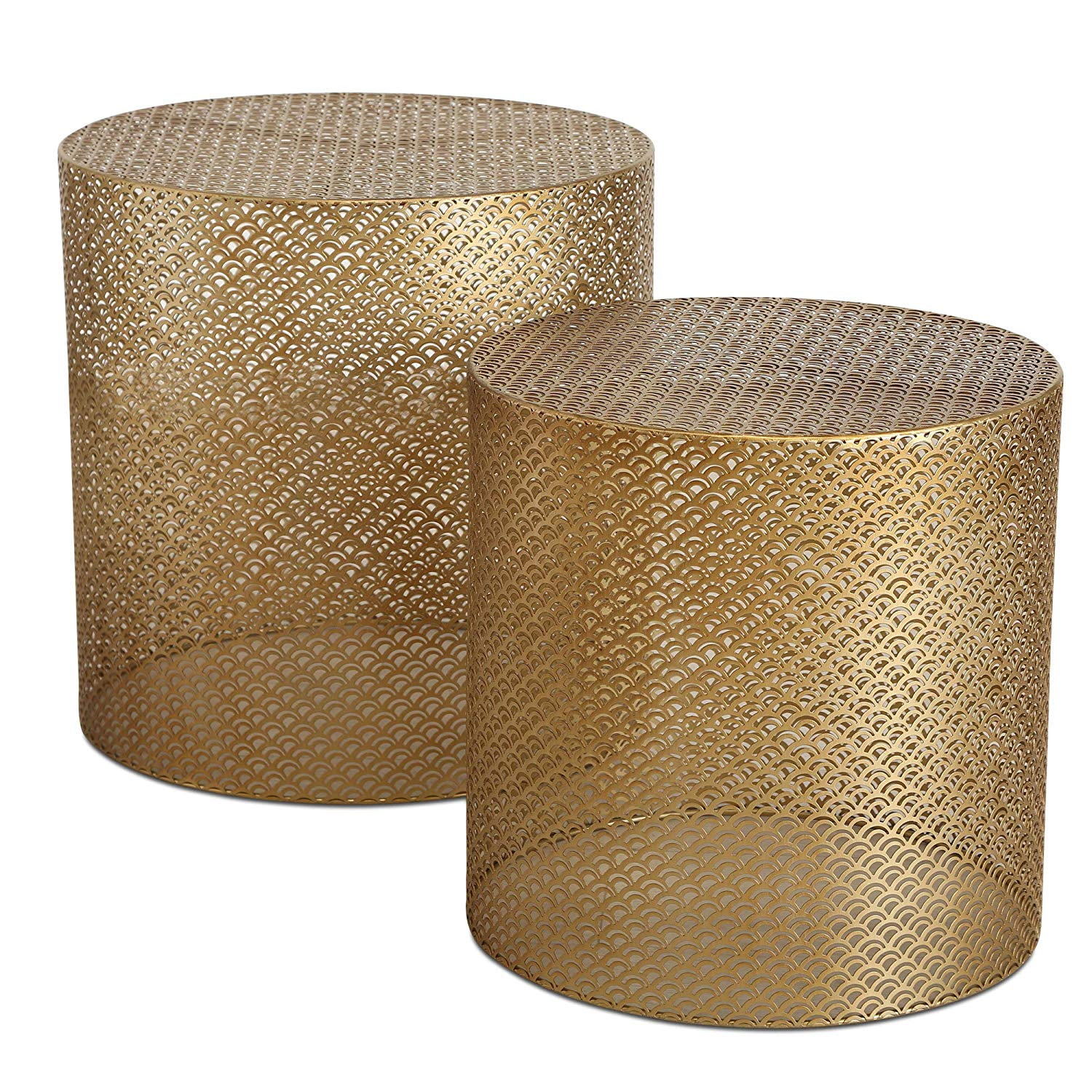 2 Piece Golden Lattice Illusions Table Set, Gold Finished Iron ...