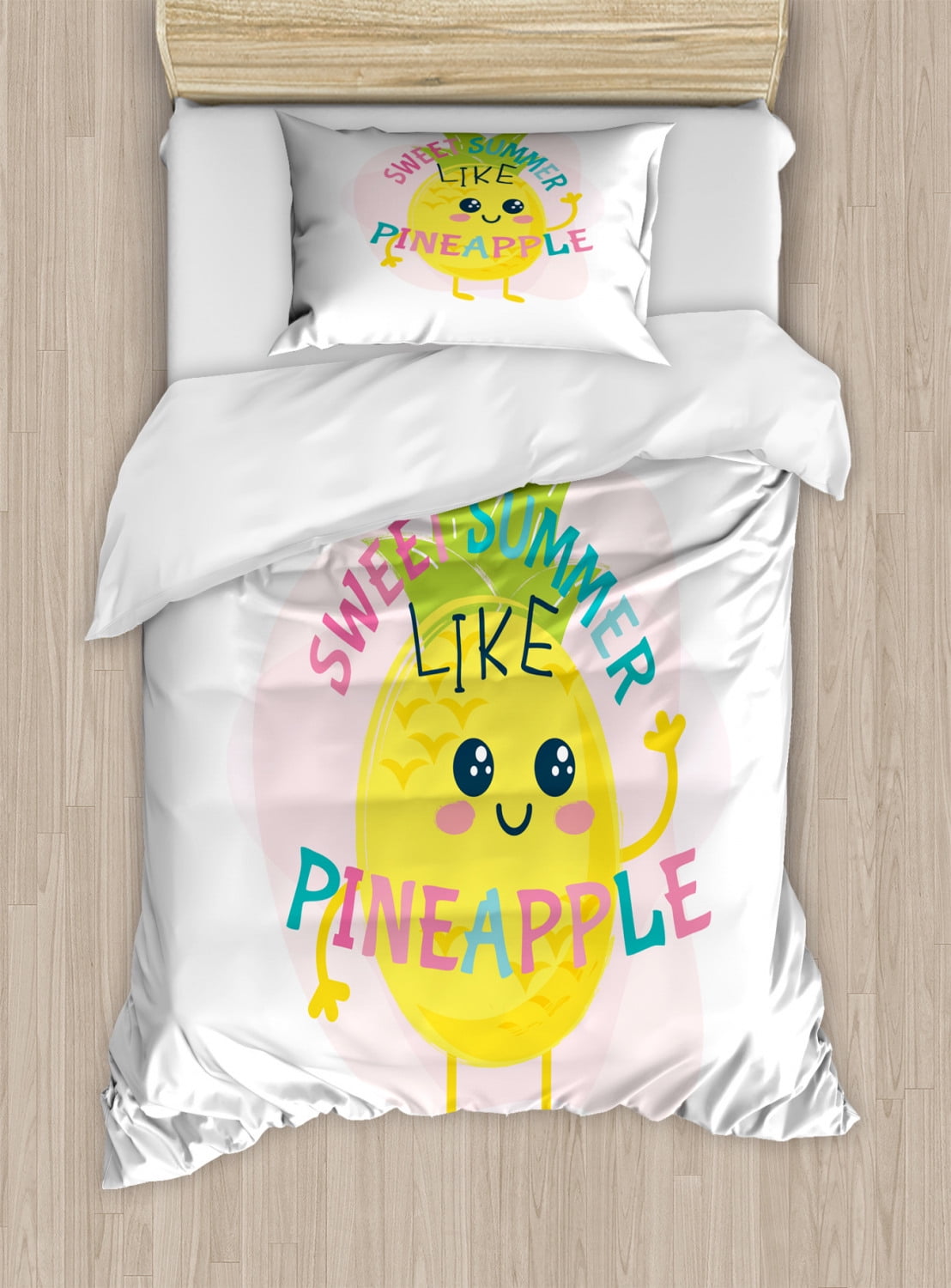 Girl Slogan Duvet Cover Set Twin Size, Sweet Summer Like Pineapple with ...