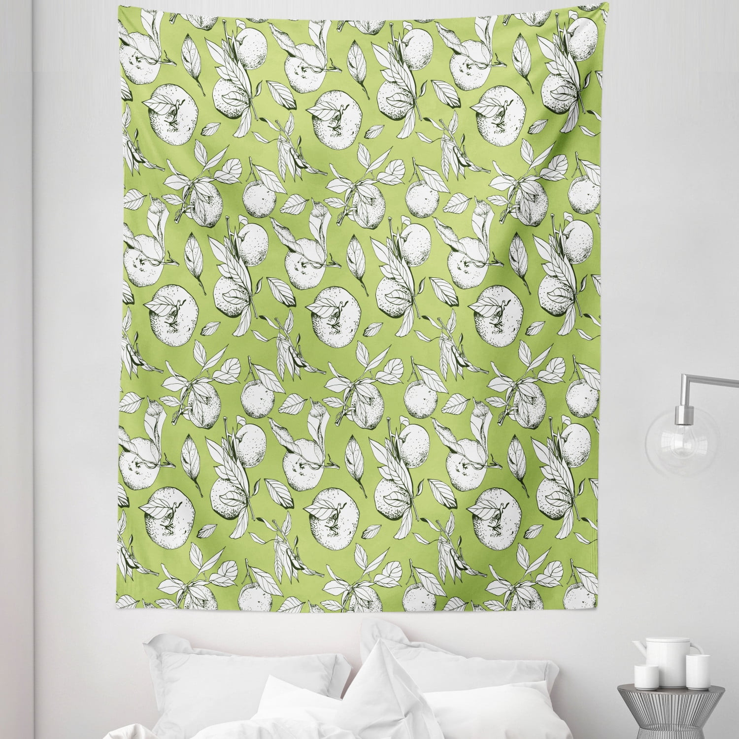 Tangerine Tapestry, Repeating Pattern of Sketch Drawn Citrus Fruit with ...