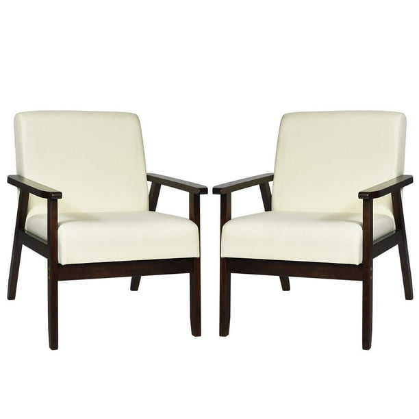 Giantex Set of 2 Accent Chair, Mid-Century Modern Arm Chair for Living Room, Bedroom, Beige ...