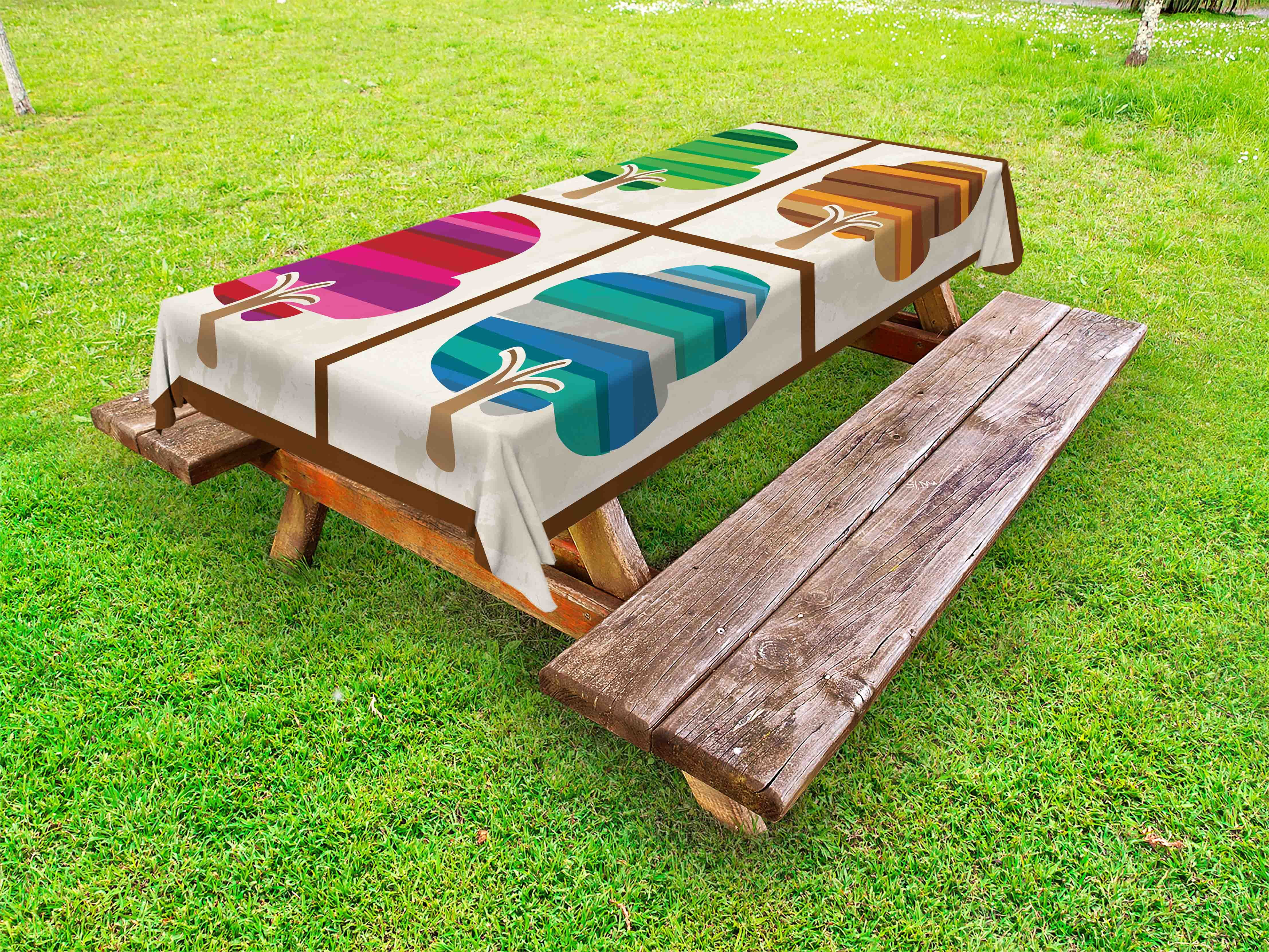 Modern Outdoor Tablecloth, Striped Tree Silhouettes In Spring Fall ...