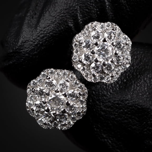 Brilliant Round Spiked Cut Big Iced Cz White Gold Plated 925 Sterling ...