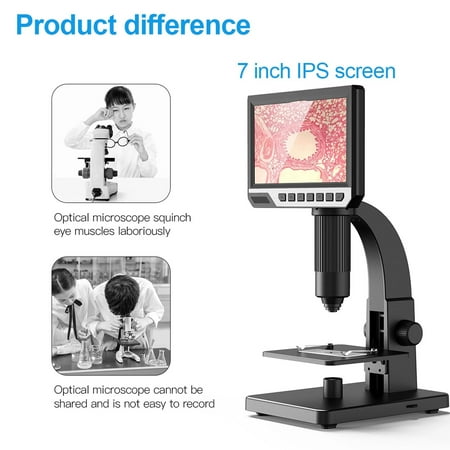Digital Microscope 2000X with 7 Inch LCD Screen Dual Lens Dual Power ...