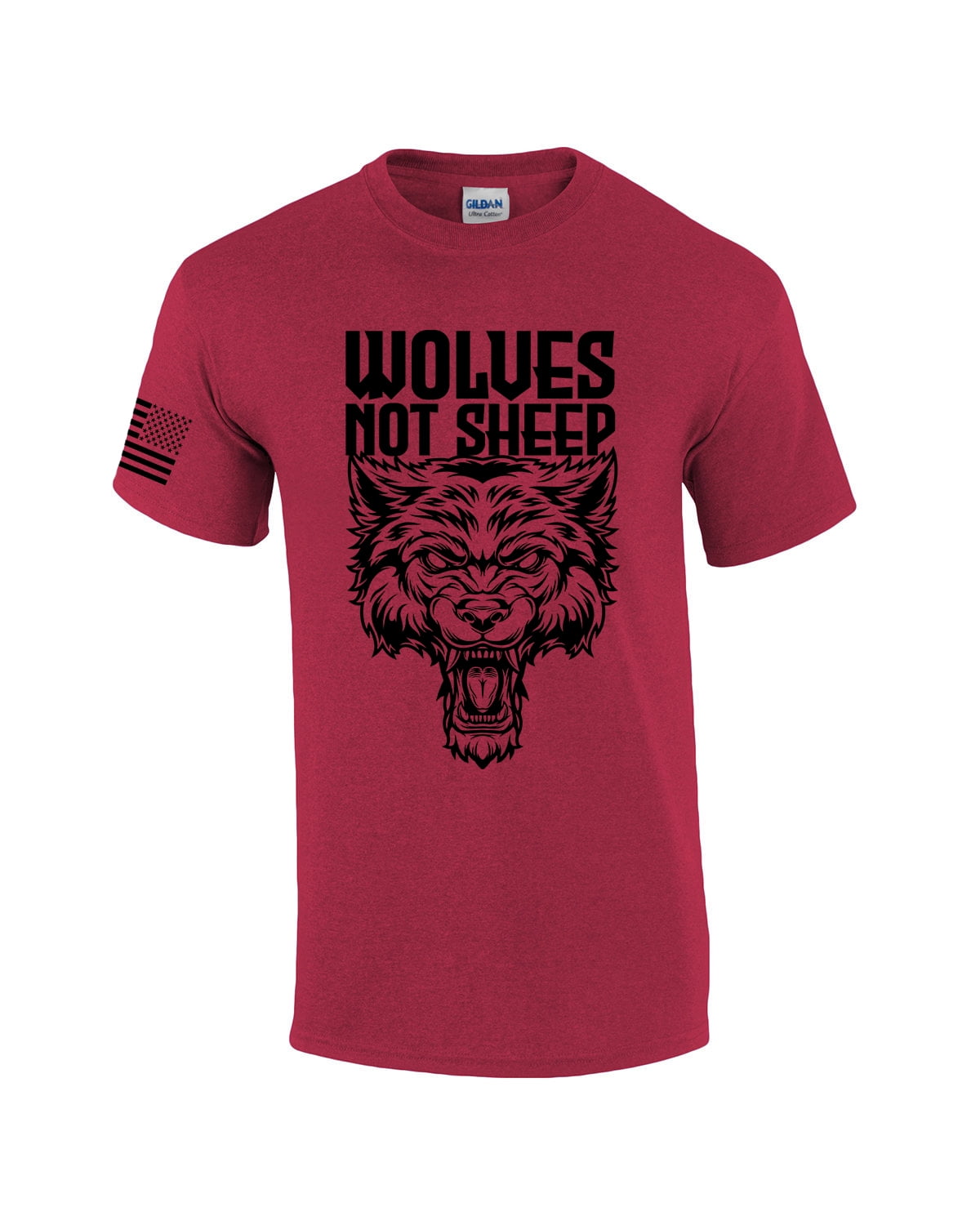 Men's Wolves Not Sheep T-shirt Snarling Wolf Head Patriotic American ...