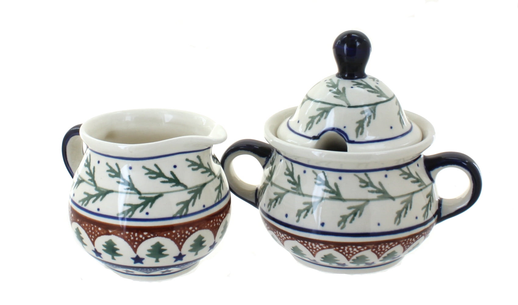 Blue Rose Polish Pottery Evergreen Cream & Sugar Set - Walmart.com