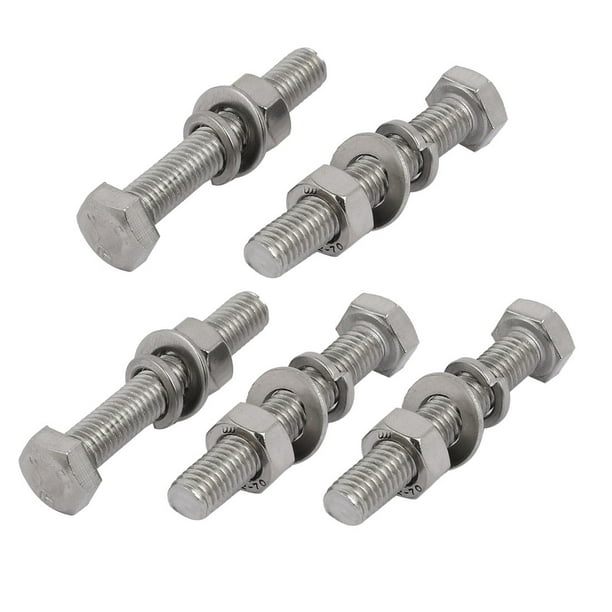 Unique Bargains 5 Set M8x50mm 304 Stainless Steel Hex Bolts w Nuts and ...