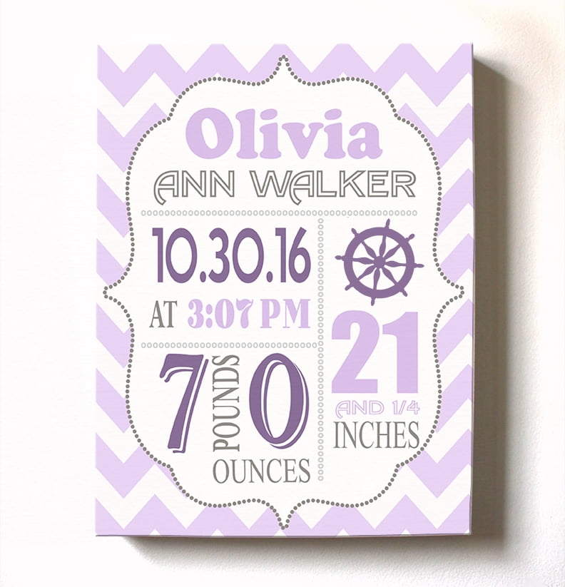 Personalized Canvas Birth Announcement Nursery Decor Gift, Nautical ...