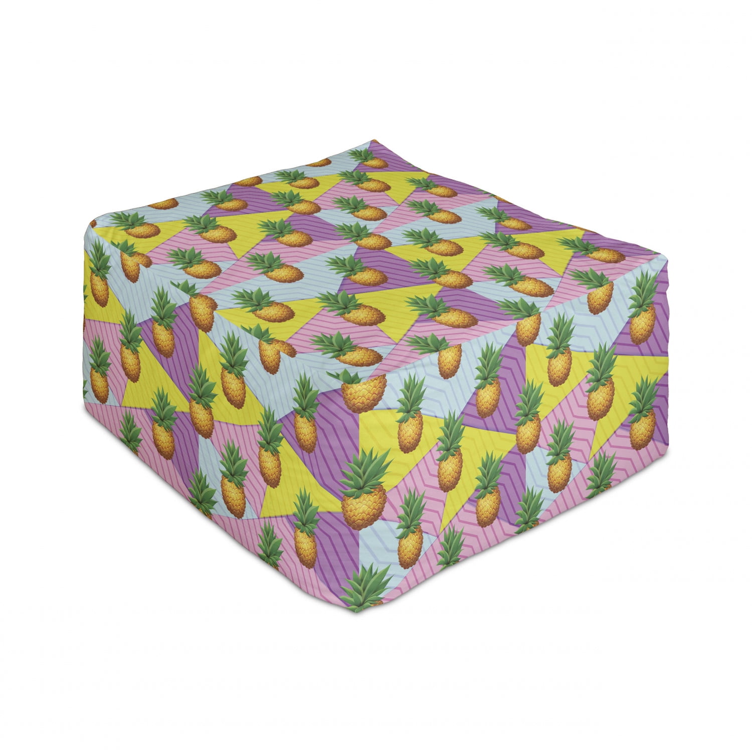 Fruits Rectangle Pouf, Exotic Pineapples on Geometric Triangles Stripes ...
