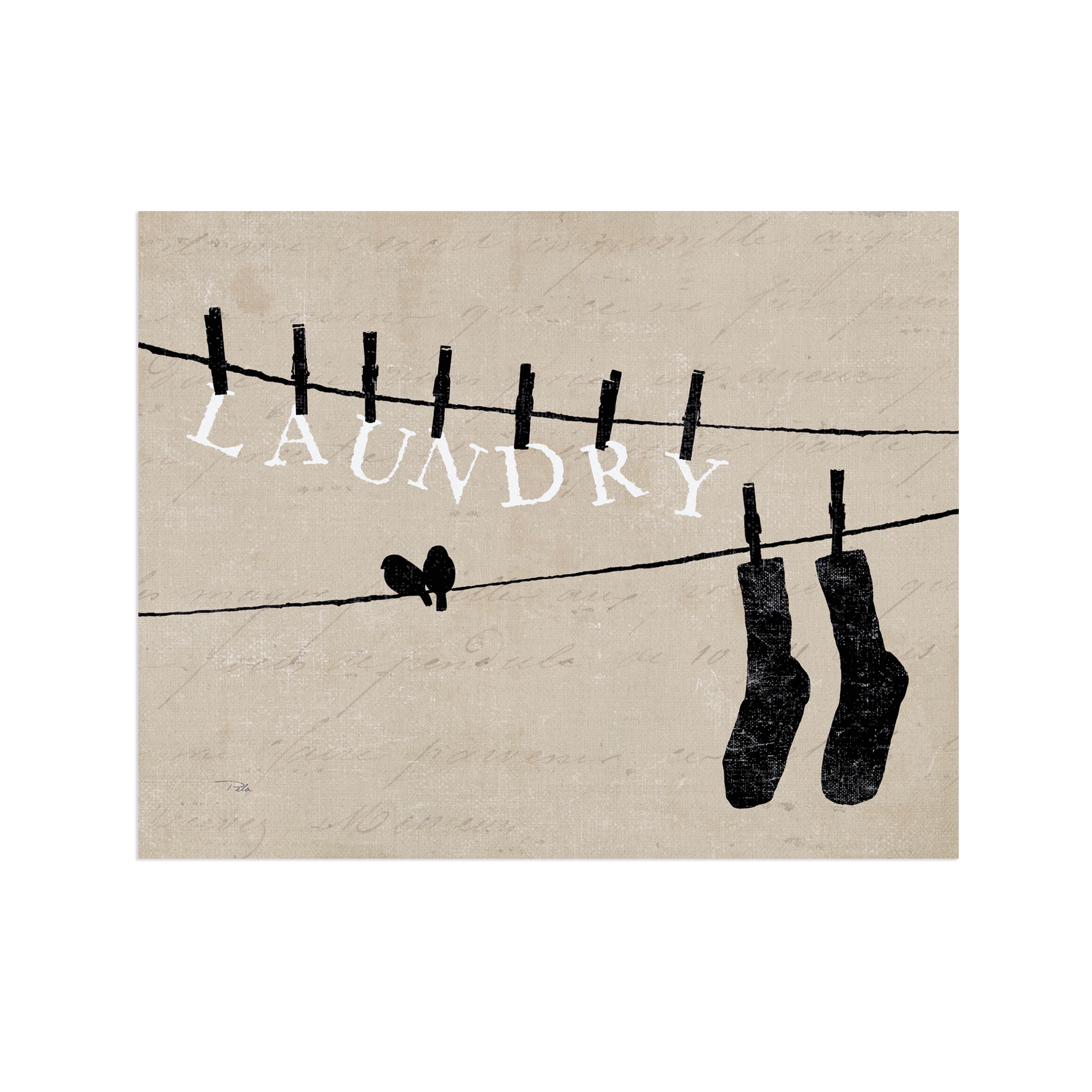 Classic Tan and Black Clothes Line Laundry Adult Decor; 1 - 14" x 11 ...