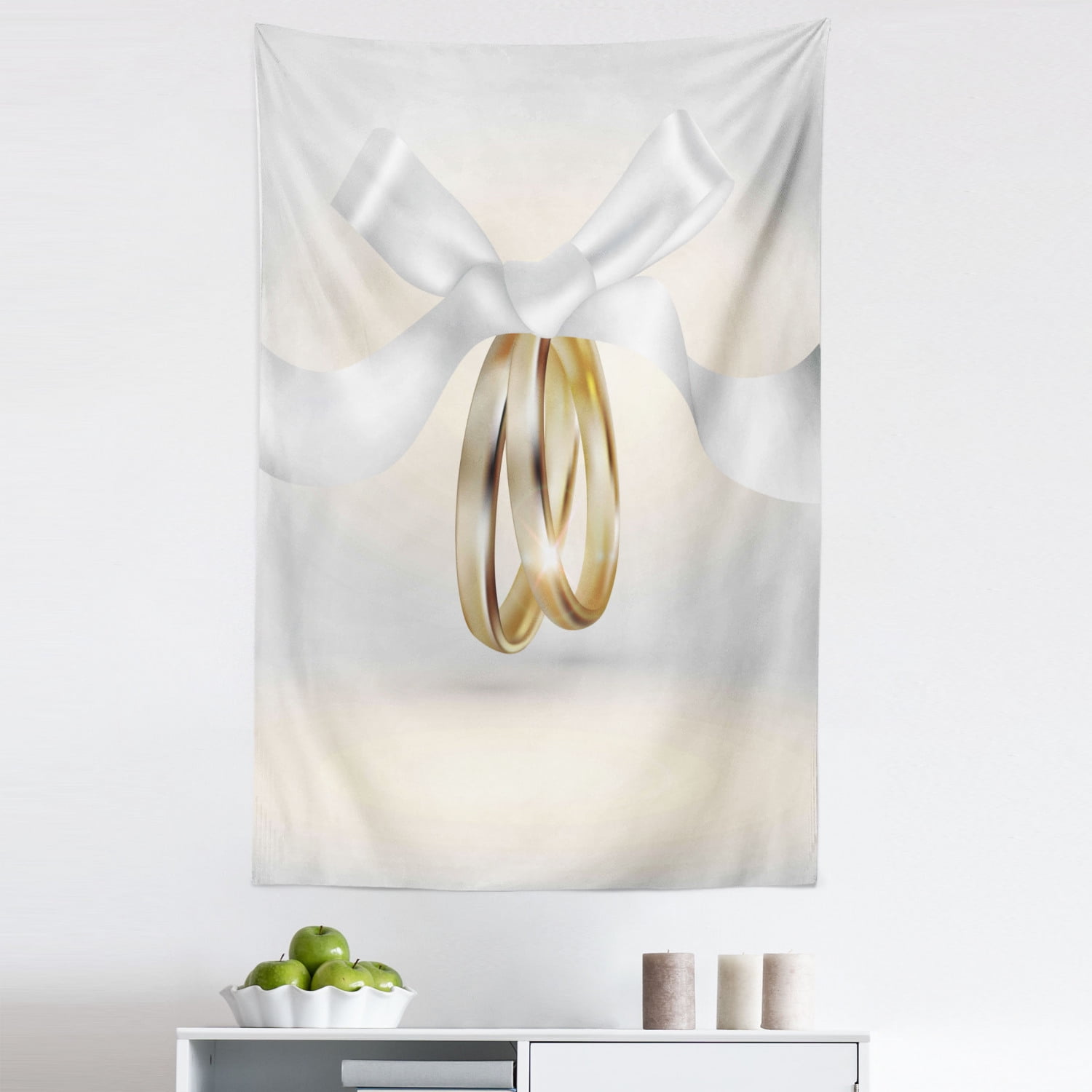 Wedding Tapestry, Pair of Wedding Rings with Ribbon Marriage Realistic ...