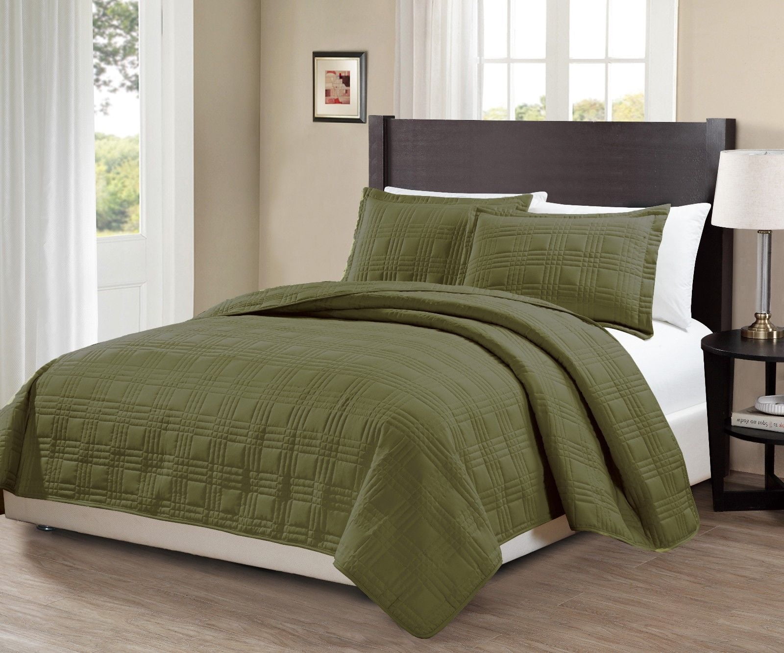 Fancy Linen 3pc Full Queen Oversize Geo Quilted Embroidery Solid Sage fancy-linen-3pc-full-queen-oversize-geo-quilted-embroidery-solid-sage