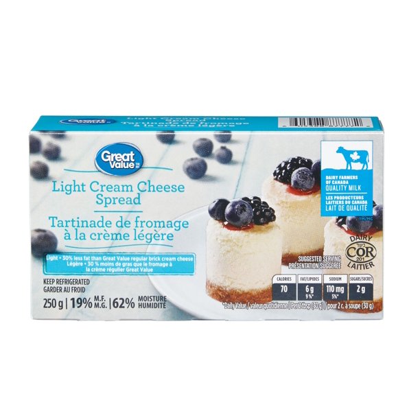 Fromage à la crème léger de Great Value 250 g - Walmart.ca