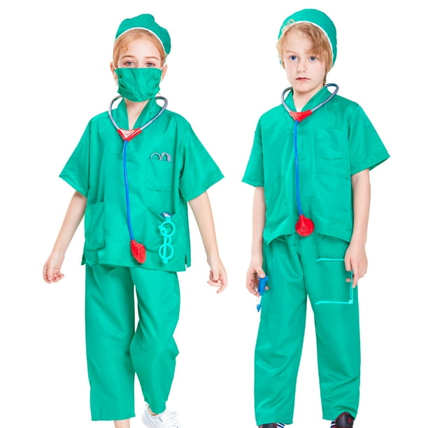 IKALI Kids Doctor Costume, Surgeon Role Play Green Outfit Dress Up Set ...