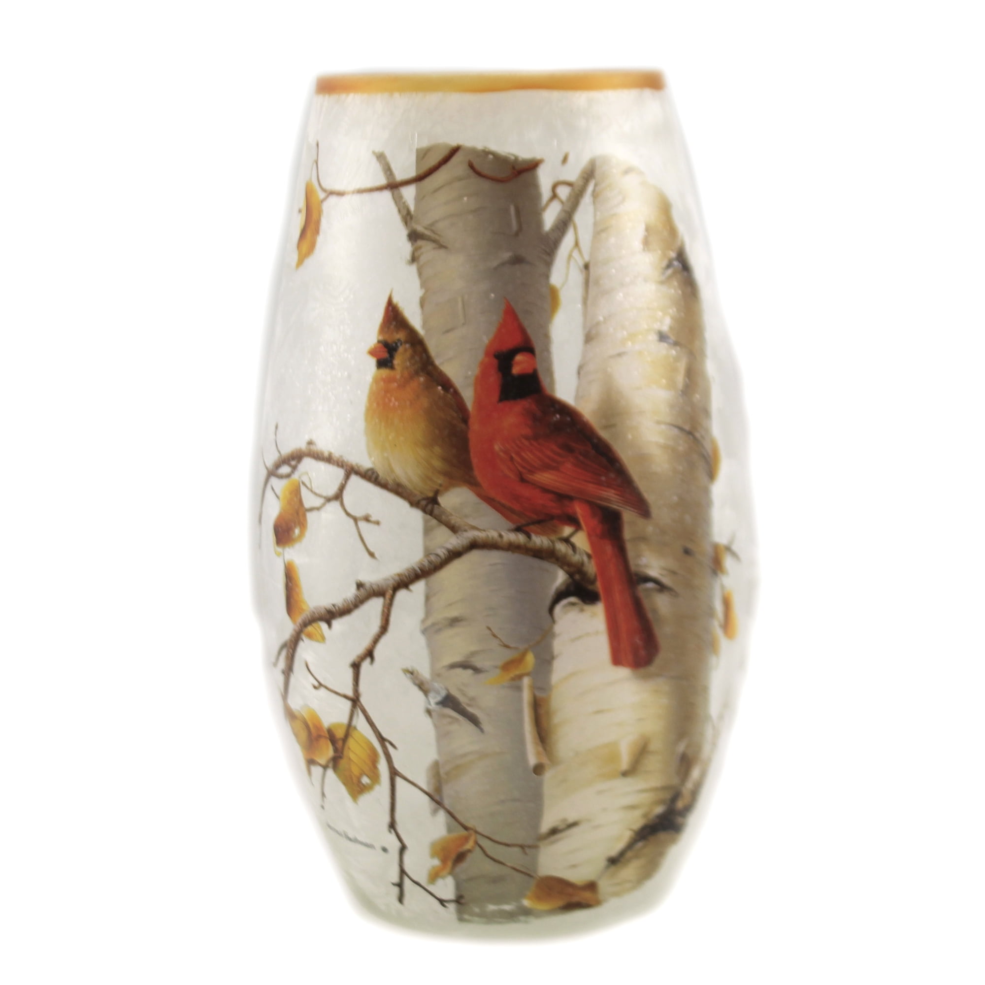 Stony Creek Fall Cardinals Med Vase Pre-Lit Glass Autumn Hbb0205 ...