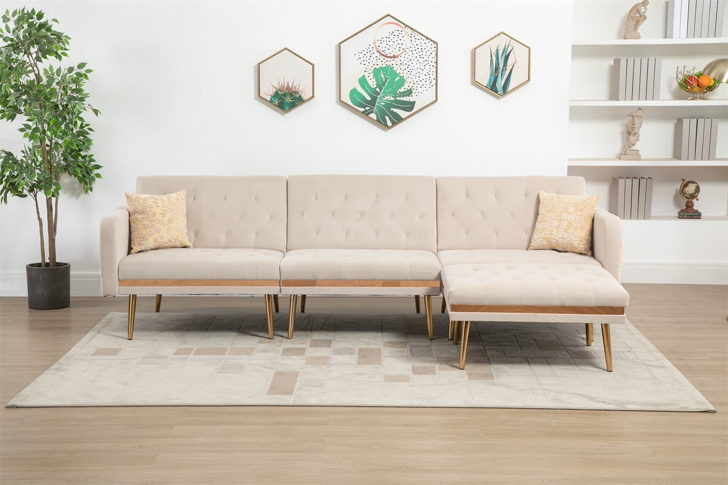 Convertible Sectional Sofa Set, 106 Inch L-Shaped Sofa Couch with 2 ...