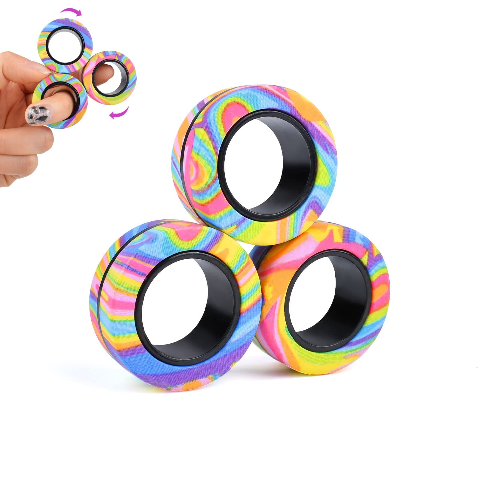 9-3Pcs Magnetic Rings Fidget Toy Set, Idea ADHD Anxiety Decompression ...