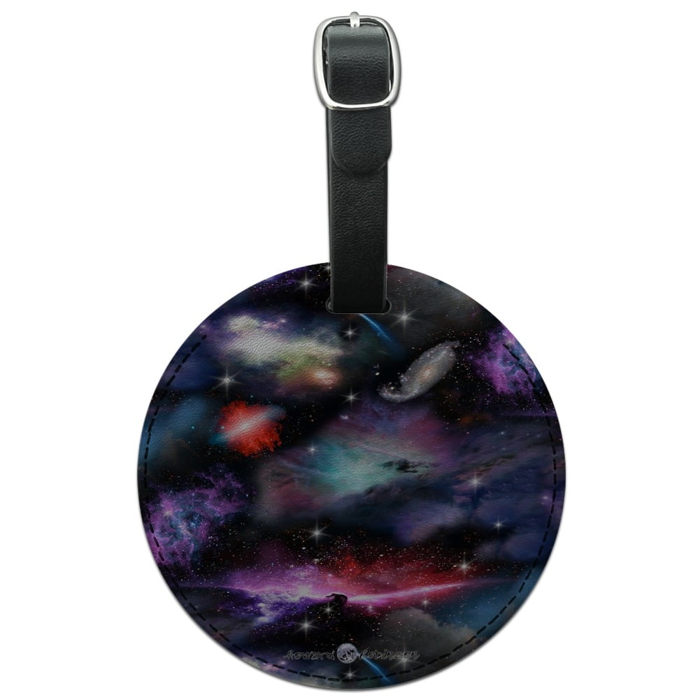 Space Galaxies Nebula Shooting Stars Pattern Round Leather Luggage Card ...