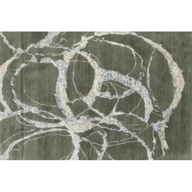 Ahgly Company Indoor Rectangle Contemporary Dark Olive Green Abstract ...