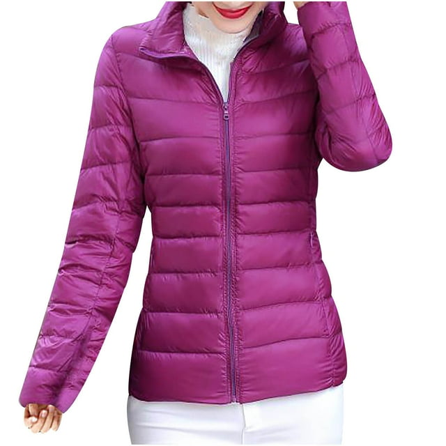 Clearance Women's Winter Coat Puffer Warm Lightweight Jacket Stand Collar Long Sleeve Full Zip ...