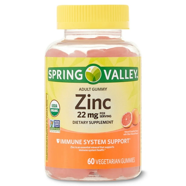 Spring Valley Immune System Support Zinc Supplement Gummies, Grapefruit ...