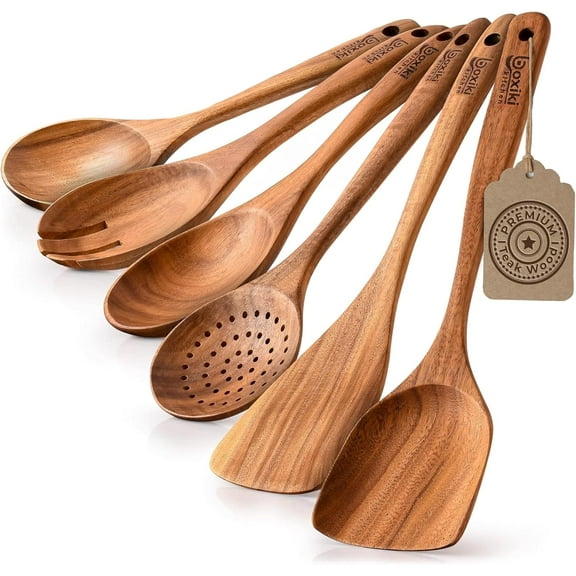 Luxury Teak Wood Utensil Set - Elegant 6-Piece Cooking Ensemble ...