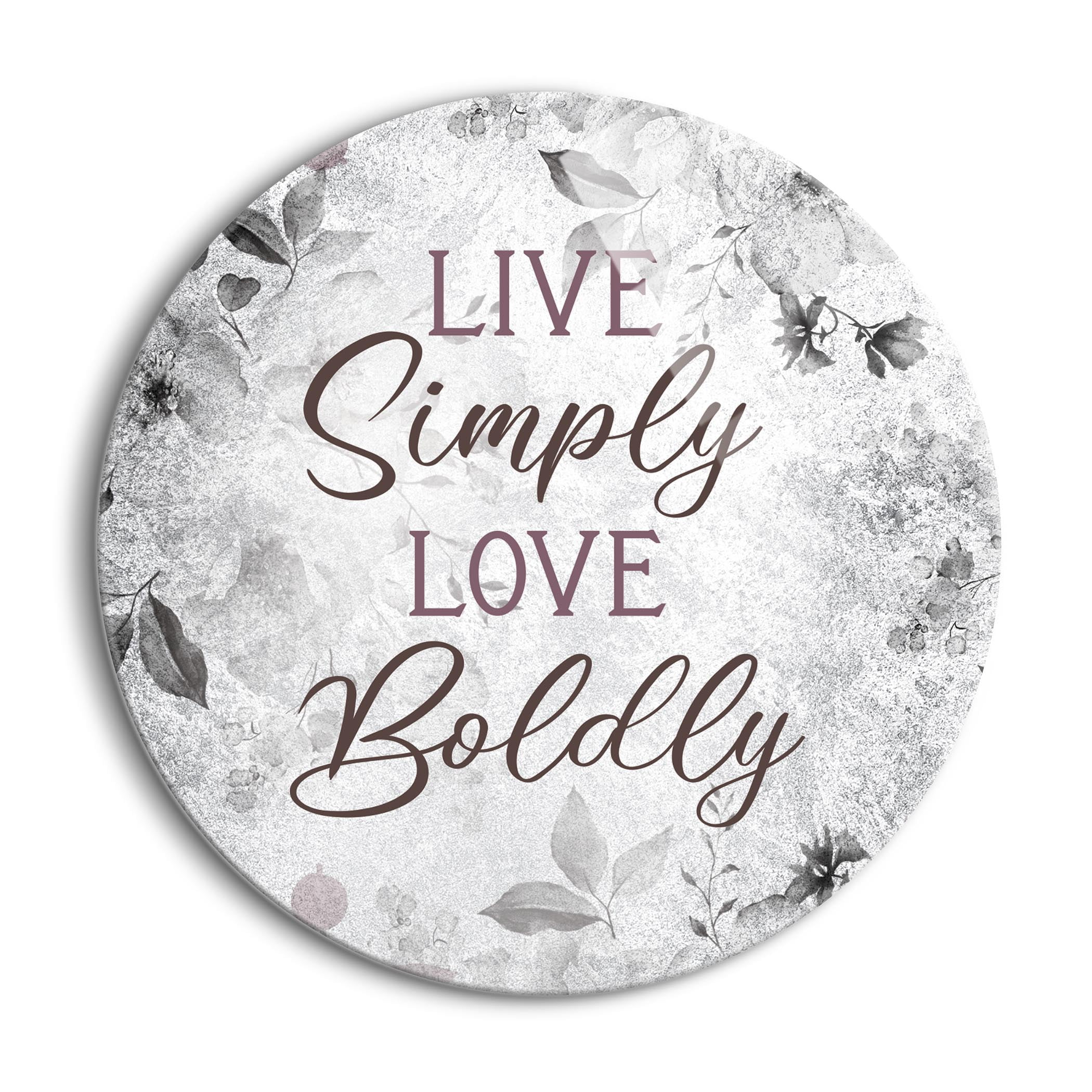 Live Simply Love Boldly Speckled Grey 24 inch Glass Round Wall Hanging ...