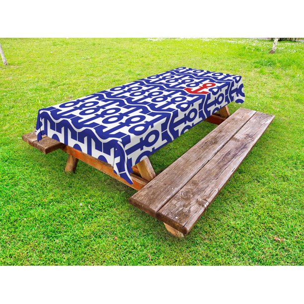 Nautical Outdoor Tablecloth, Stylized Marine Anchors Motif Ship Journey ...