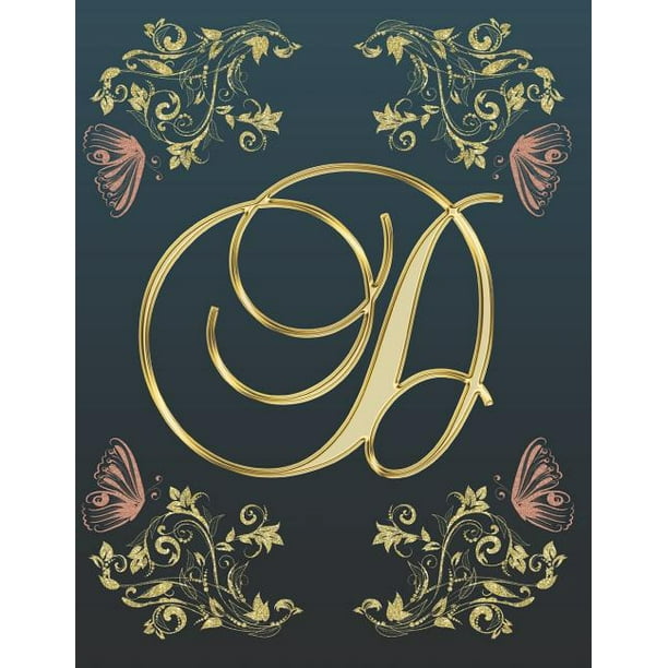 D: Monogram Initial D Notebook for Women and Girls Gold Color Floral ...