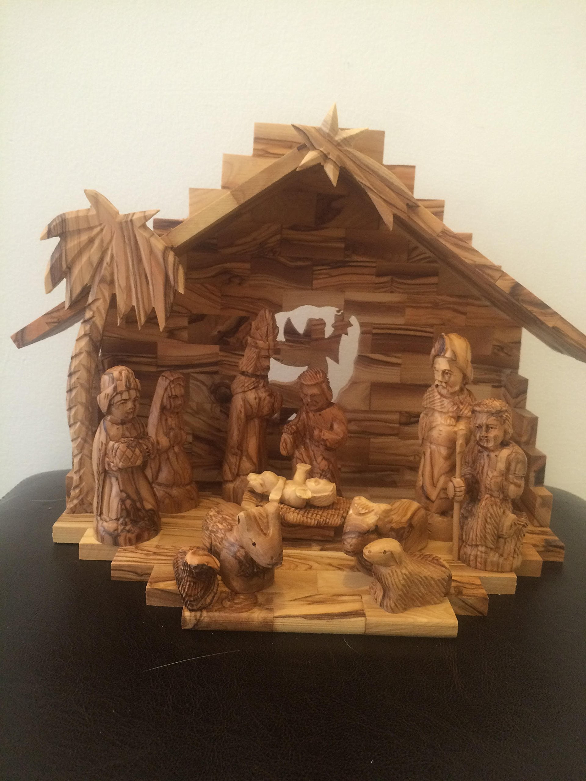 Olive Wood Nativity Set with 12 pieces - Walmart.com