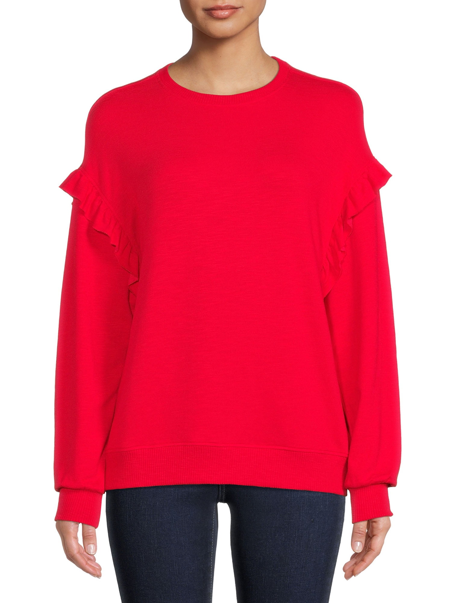 Time and Tru Women's Ruffle Pullover Sweatshirt - Walmart.com