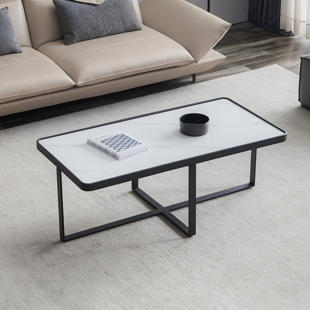 Tcbosik Minimalism Rectangle Coffee Table, Black Metal Frame - Walmart.com
