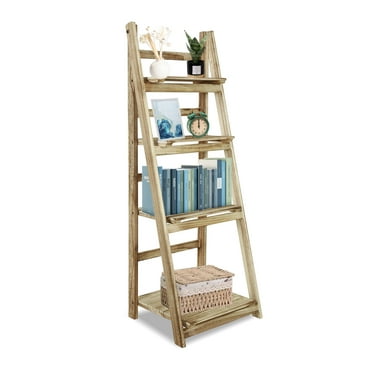 Hofitlead 4 Tier Wooden Ladder Shelf, Rustic Folding Bookcase, Tall ...
