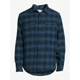 Free Assembly Men's Two-Pocket Flannel Shirt - Cotton, Relaxed Fit ...