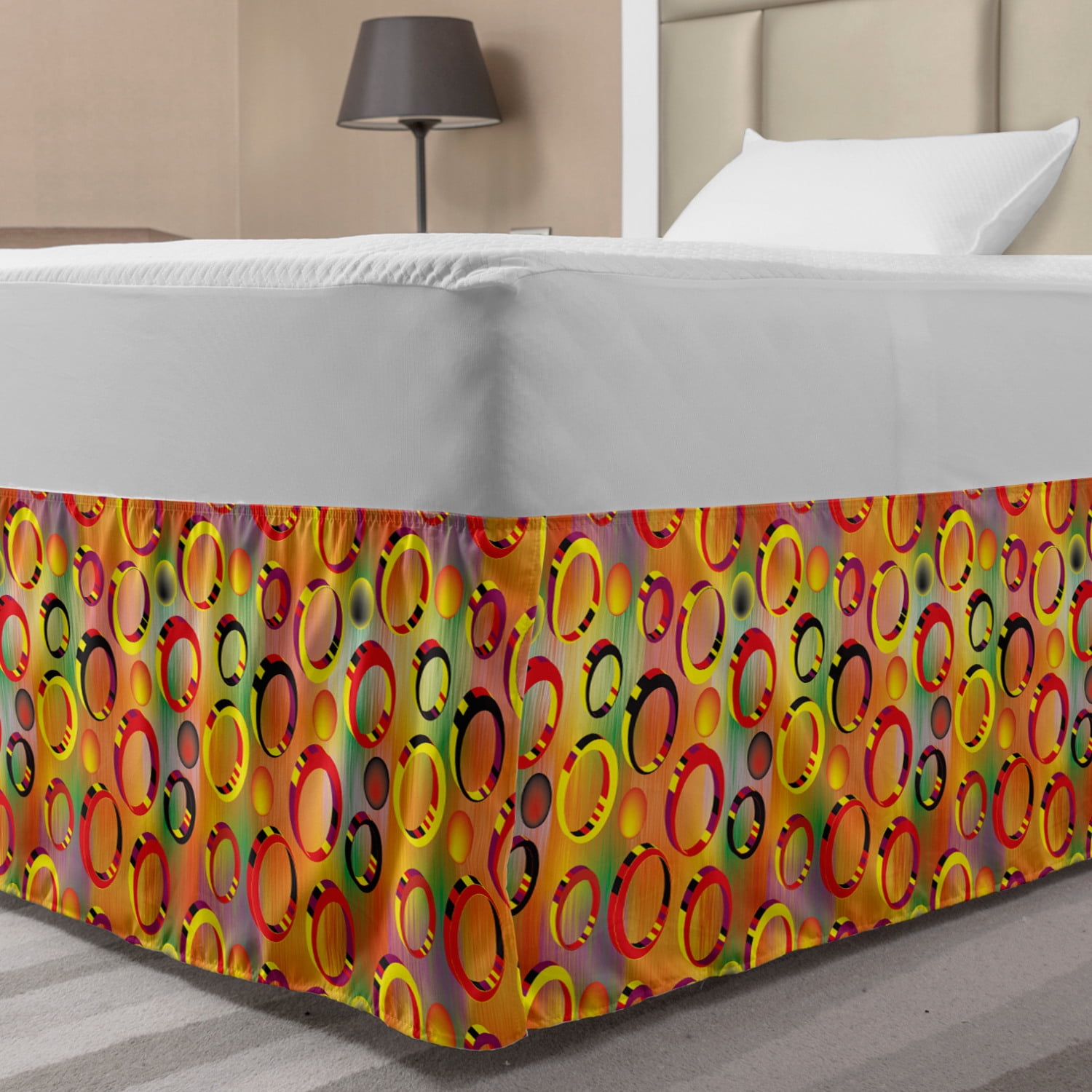 Colorful Bed Skirt, Pattern with 3D Vibrant Colored Ring Shapes on ...