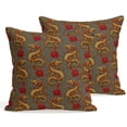 Chinese Dragon Pillow Covers Set of 2, Retro Red Flower Abstract Gray ...