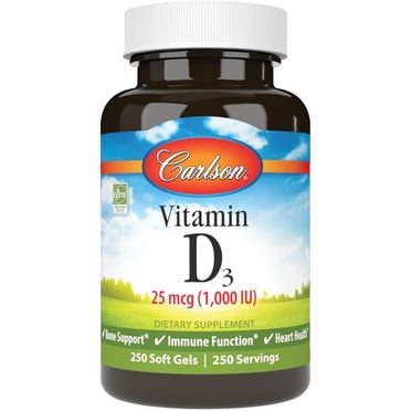 Carlson Vitamin D3 25 mcg (1,000 Iu) 100 Sgels - Walmart.com