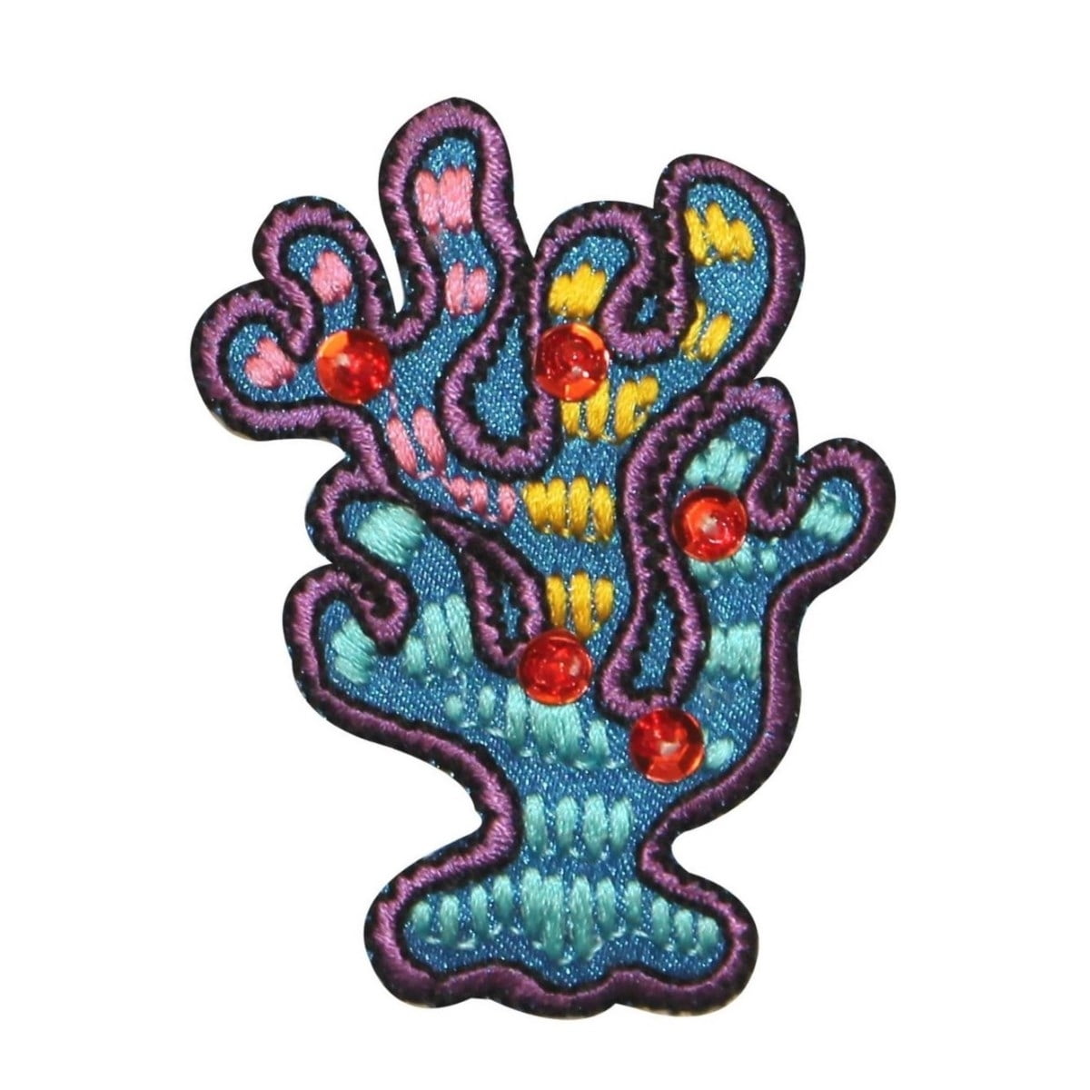ID 0346 Multicolored Coral W/ Sequins Patch Craft Embroidered Iron On ...