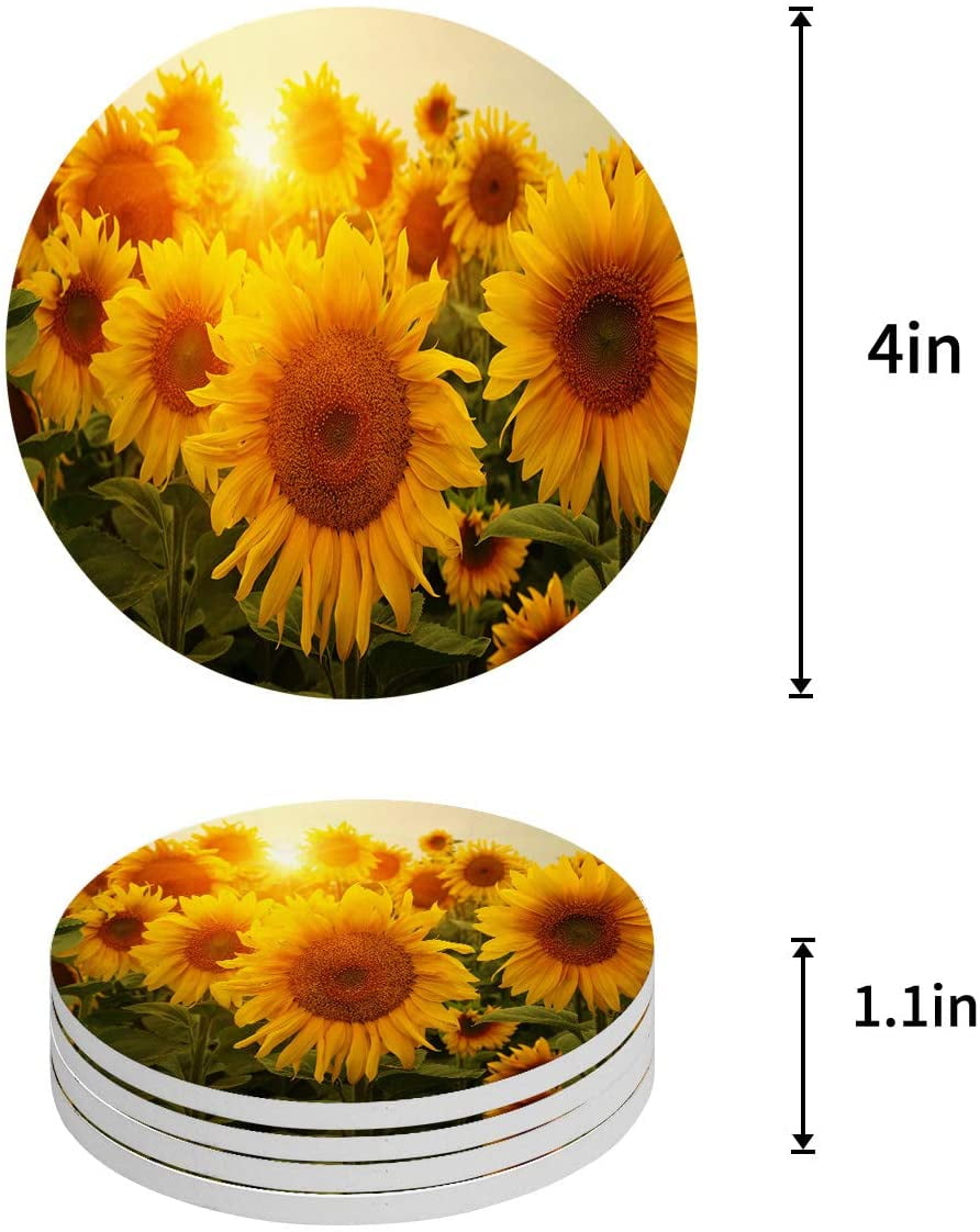 ZHANZZK Sunflower Set of 6 Round Coaster for Drinks, Absorbent Ceramic ...