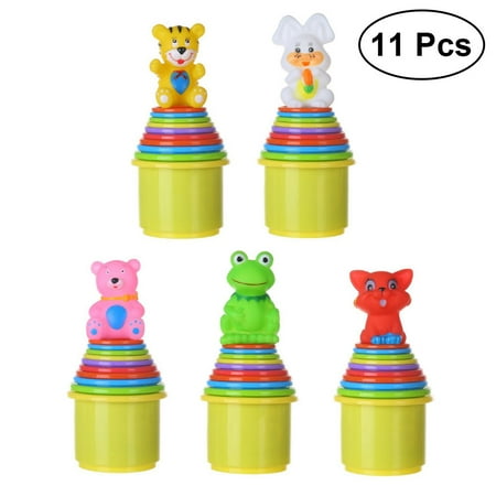 11Pcs Funny Animal Nesting and Stacking Up Cups with Numbers Baby Early ...